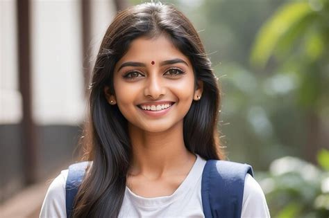 Premium Photo Young Indian College Girl Smiling