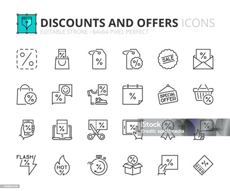 할인 및 제안에 대한 간단한 개요 아이콘 세트입니다 쇼핑 Publicity Event에 대한 스톡 벡터 아트 및 기타 이미지 Publicity Event 가격 가격표