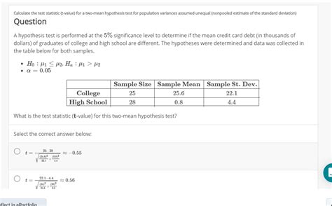 Solved Calculate The Test Statistic T Value For A Two Mean