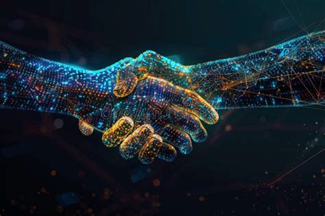 Digital Handshake A Symbol Of Collaboration And Connection In The Digital Age Stock Illustration