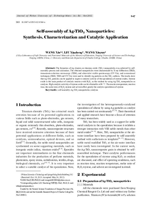 Pdf Self Assembly Of Ag Tio2 Nanoparticles Synthesis