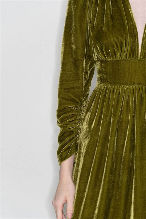 Womens Mia Gathered V Neck Velvet Maxi Dress Sml Moss Greendark