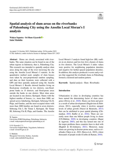 Spatial Analysis Of Slum Areas On The Riverbanks Of Palembang City