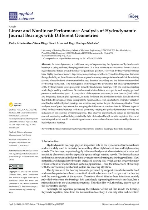 Pdf Linear And Nonlinear Performance Analysis Of Hydrodynamic Journal Bearings With Different