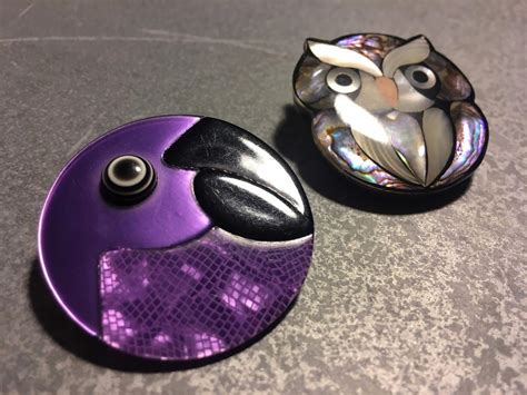 Lea Stein Paris Vintage Bird Head Pin Brooch And Owl Brooch Different Artist 1889952255