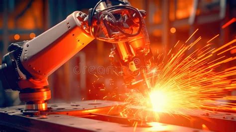 Robotic Arm Welding Precise Metal Joints With High Speed Torch Generative Ai Stock Illustration