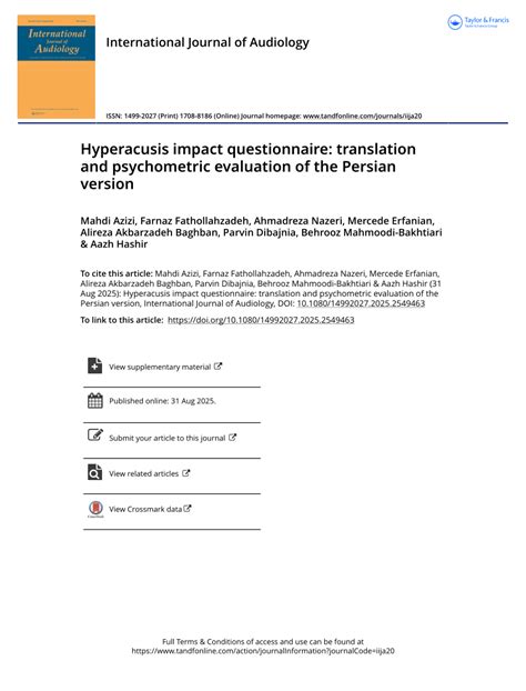 Pdf Hyperacusis Impact Questionnaire Translation And Psychometric Evaluation Of The Persian