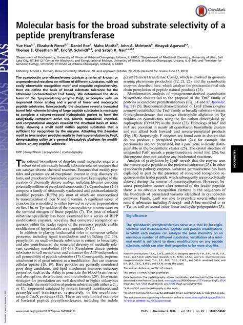 Pdf Molecular Basis For The Broad Substrate Selectivity Of A Peptide