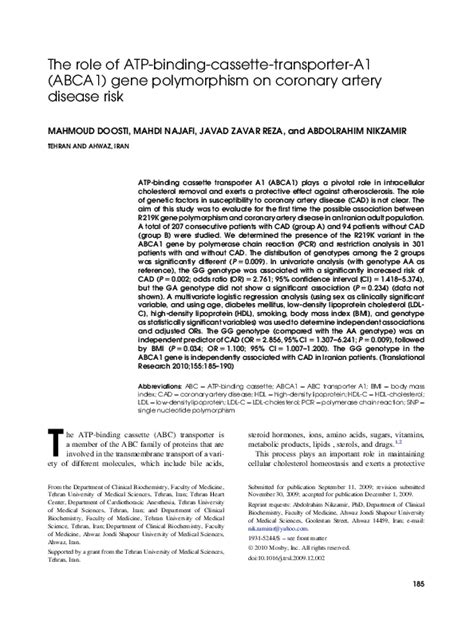 Pdf The Role Of Atp Binding Cassette Transporter A1 Abca1 Gene