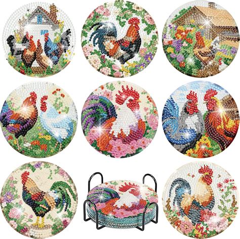 Askkqtx 8 Pcs Animals Diamond Art Coasters Kits With Holder
