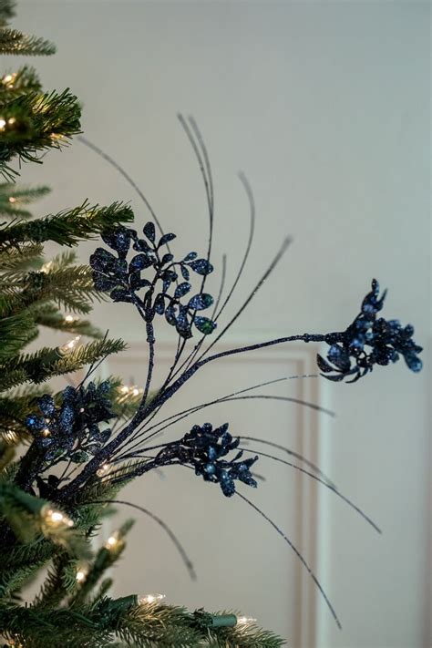 27” Glittersequin Boxwood Grass Midnight Blue Christmas Sprays