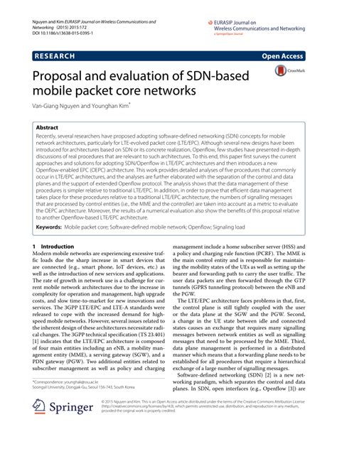 Pdf Proposal And Evaluation Of Sdn‐based Mobile Packet Core Networks
