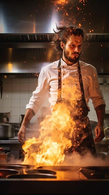 Premium Photo Chef Cooking With Fire In A Restaurant Kitchen