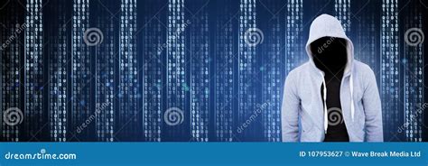 anonymous hacker with computer code binary interface stock image