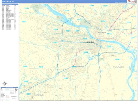 Little Rock Arkansas Zip Code Wall Map Basic Style By Marketmaps