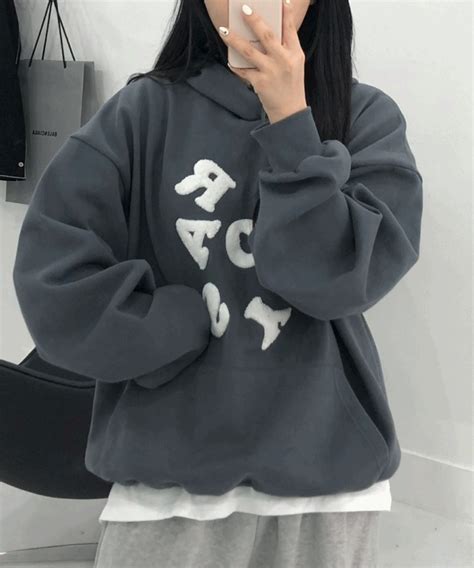 위드유어 남녀공용 오버핏 알파벳 자수 후드티