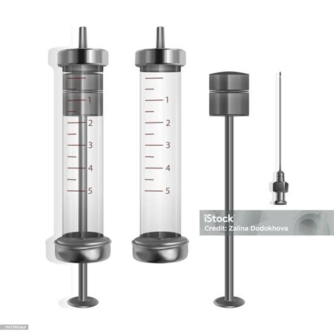 흰색 바탕에 피하 바늘을 가진 주사기 5 Ml 의료 재사용 가능한 철 주사기 조립 및 분해 0명에 대한 스톡 벡터 아트 및 기타 이미지 Istock