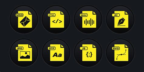 Set  File Document Ai Otf Js Wav Html Svg And Msg Icon Vector Stock