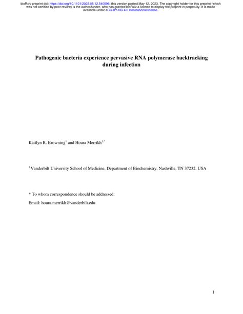 Pdf Pathogenic Bacteria Experience Pervasive Rna Polymerase Backtracking During Infection