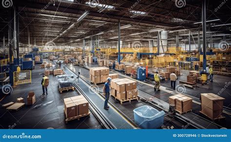 Inside The Warehouse Distribution And Packaging Of Goods Is Automated With Conveyors And Robots