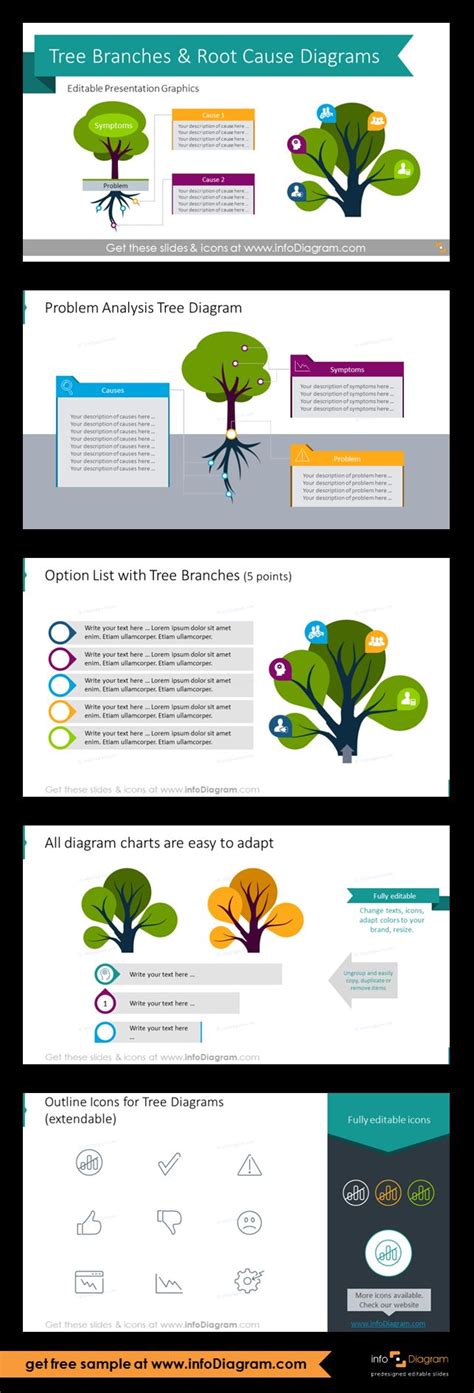 Tree Branch Diagram Root Cause Template PPT Graphics Tree Diagram Hierarchy Design Diagram