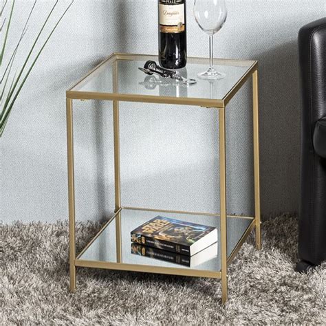 Parowan Small Mirrored Square End Table With Gold Steel Frame
