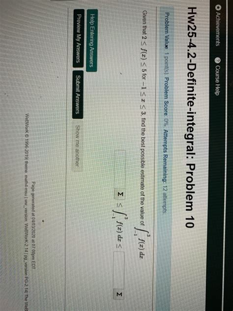 Solved Hw25 42 Definite Integral Problem 7 Problem Value 1