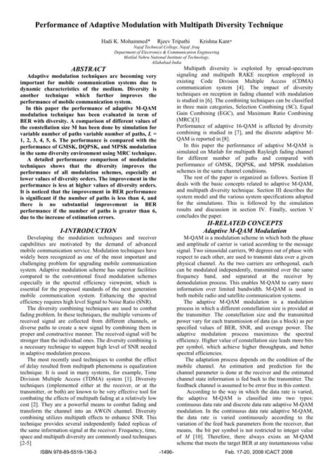 pdf performance of adaptive modulation with multipath diversity technique