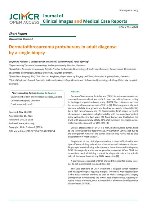 Pdf Dermatofibrosarcoma Protuberans In Adult Diagnose By A Single Biopsy Short Report Journal