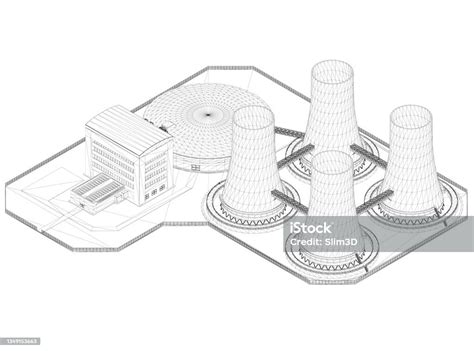 흰색 배경에 격리 된 검은 색 라인에서 전원 스테이션 와이어 프레임 등등 측정 보기 3d 벡터 일러스트레이션 와이어 프레임