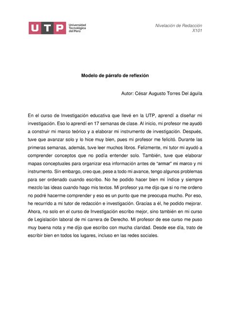 S17 Ejemplo De Párrafo De Reflexión Nivelación De Redacción X Modelo
