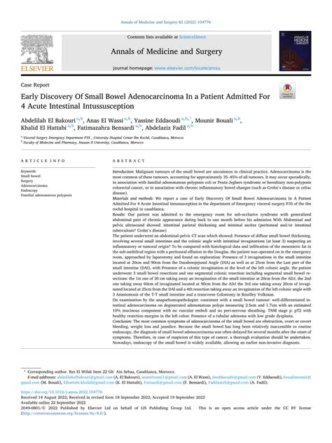 Pdf Early Discovery Of Small Bowel Adenocarcinoma In A Patient Admitted For 4 Acute Intestinal