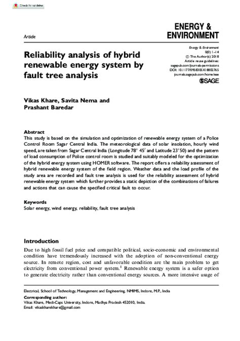 pdf reliability analysis of hybrid renewable energy system by fault