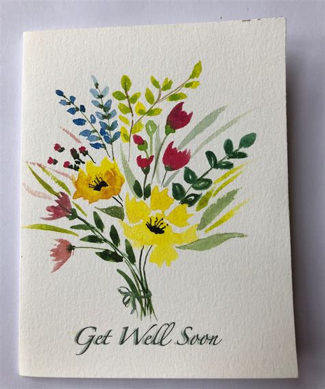 Get Well Soon Card Watercolor Card Flowers Etsy