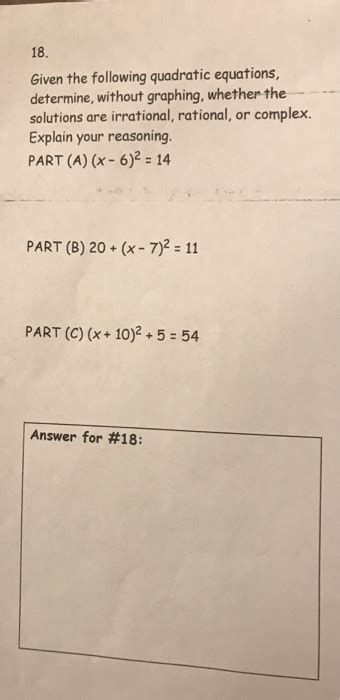 Solved Given The Following Quadratic Equations Chegg