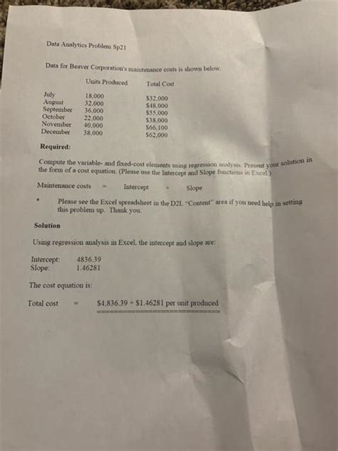 Solved Compute The Variable And Fixed Cost Elements Using Chegg