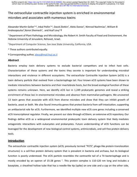 Pdf The Extracellular Contractile Injection System Is Enriched In Environmental Microbes And