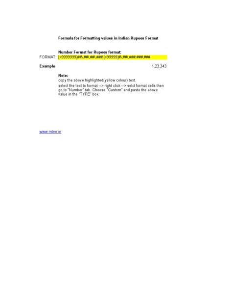 Formatting Rupees Format In Excel Pdf