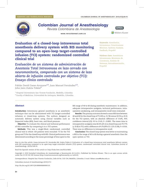 Pdf Evaluation Of A Closed Loop Intravenous Total Anesthesia Delivery System With Bis