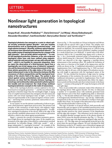 Nonlinear Light Generation In Topological Nanostructures Request Pdf