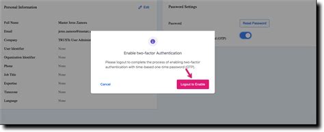 Enable Two Factor Authentication Trustarc Help Center