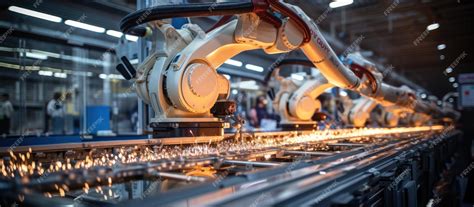 Premium Photo Robotic Arm Working On Assembly Line In Factory Industry 40 Concept