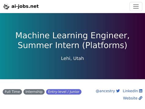 Hiring Machine Learning Engineer Summer Intern Platforms In Lehi Utah Raimljobs