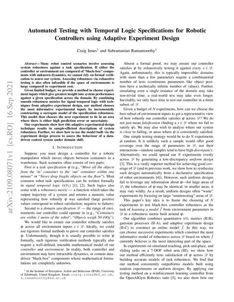 Automated Testing With Temporal Logic Specifications For Robotic