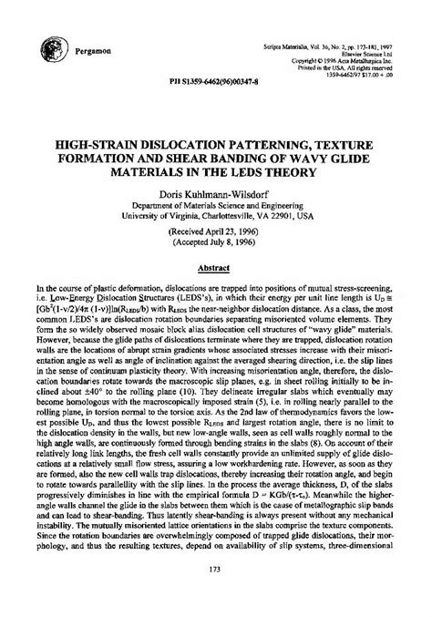 Pdf High Strain Dislocation Patterning Texture Formation And Shear