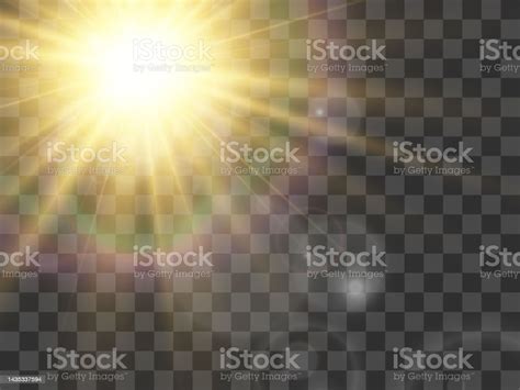 밝고 아름다운 별 투명한 배경에 대한 조명 효과의 벡터 일러스트레이션입니다 광선에 대한 스톡 벡터 아트 및 기타 이미지 광선 디자인 렌즈 플레어 Istock