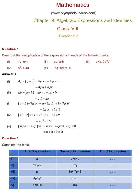 Ncert Solutions For Class 9 Mathematics Chapter 9 Algebraic