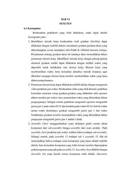 Bab Prak Fisiologi Dan Pengukuran Kerja Modul Peta Kerja Dan Dafpus BAB VI PENUTUP Studocu