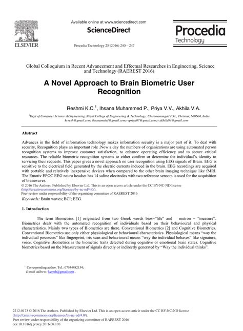 Pdf A Novel Approach To Brain Biometric User Recognition