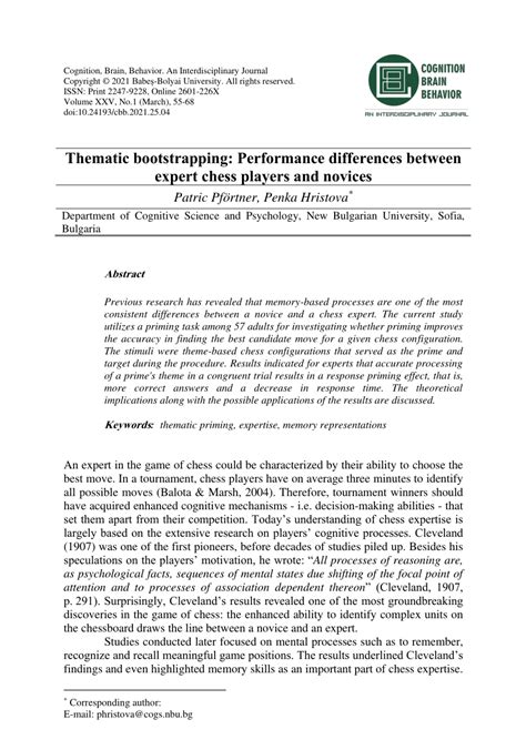 Pdf Thematic Bootstrapping Performance Differences Between Expert Chess Players And Novices
